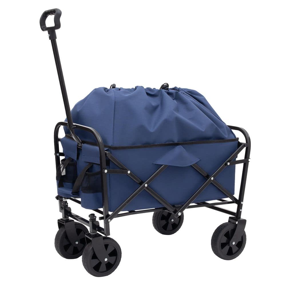 Tileon 9.74 cu. ft. Dark Blue Fabric Expandable Garden Cart, Heavy Duty ...