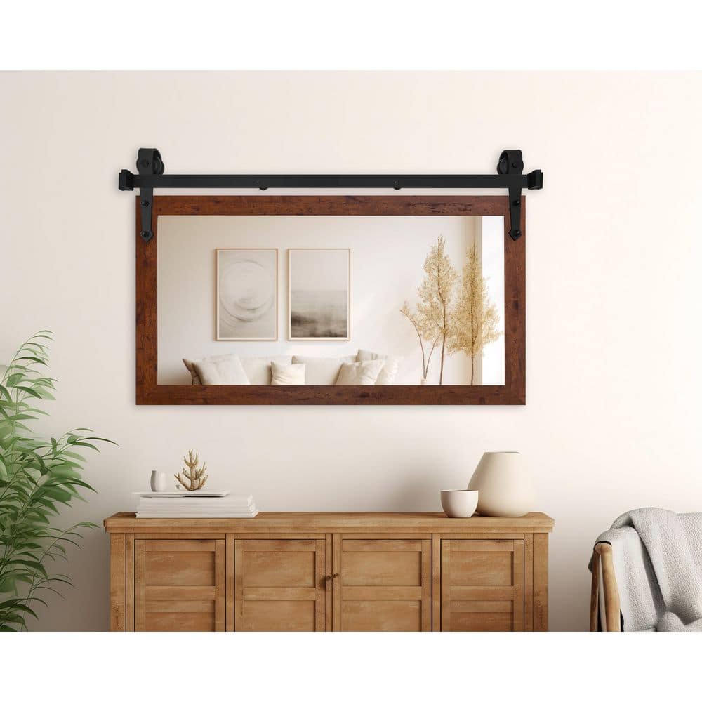 Rayne Mirrors (33 in. W x 26 in. H) Dark Brown Modern Rustic Mirror ...