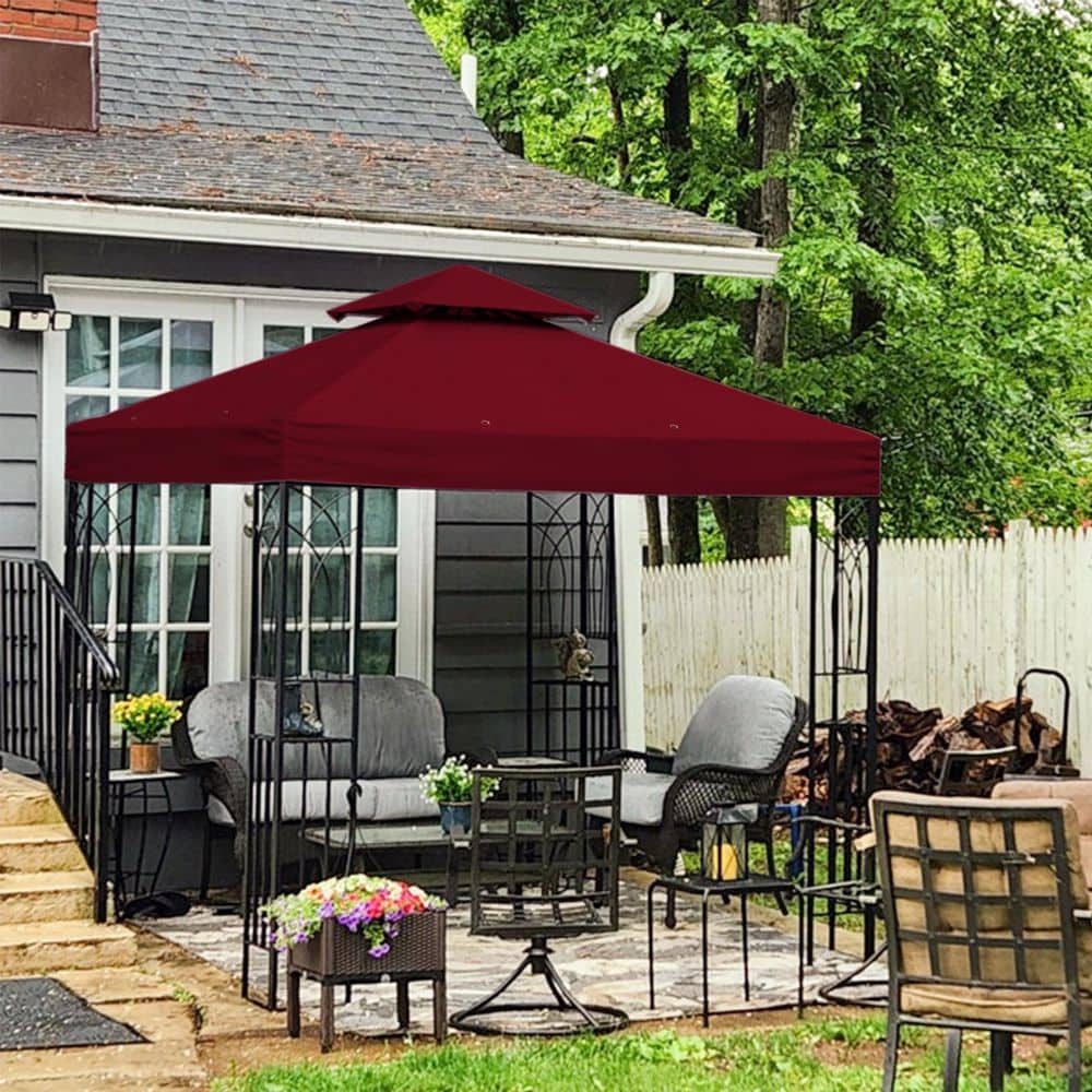 COOS BAY 8 ft. x 8 ft. Red Outdoor Patio Gazebo with Double Roof, 2 ...