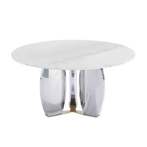 Lesly Modern Round White Snow Mountain Stone Tabletop 53.15 in ...