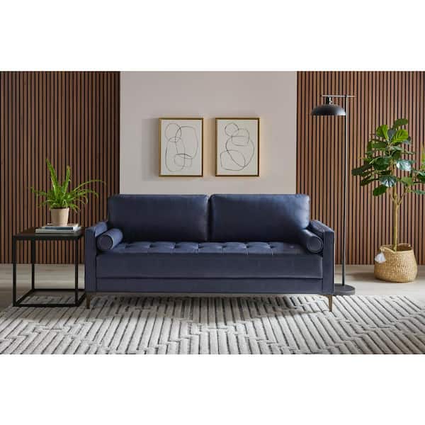 Navy Blue Leather Sofa