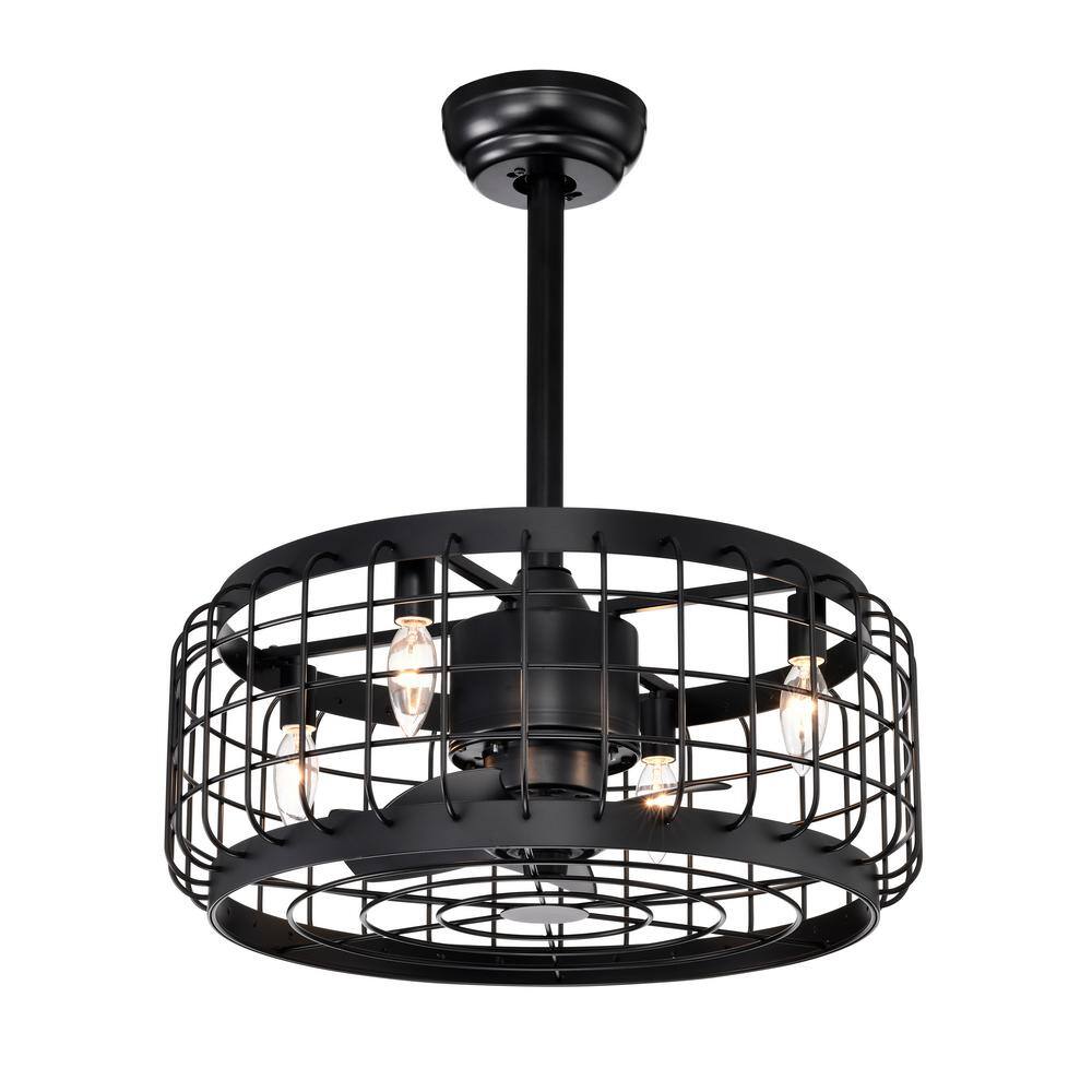 Jushua 20.24 in. Black Caged Ceiling Fan with Remote Control, Timer, 3 ...