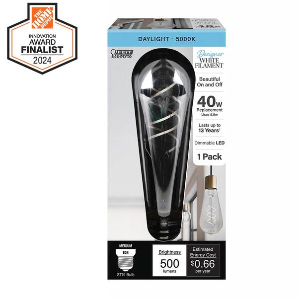 Feit Electric 40-Watt Equivalent ST19 Dimmable Double Spiral White ...