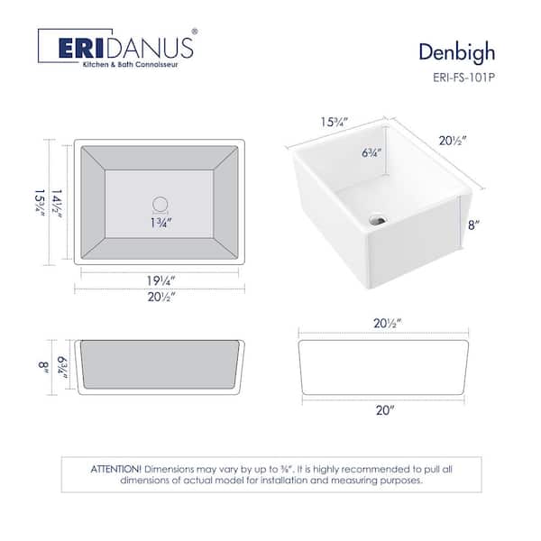 Eridanus Denbigh Crisp White Ceramic 21 in. Single Bowl Farmhouse Apron ...