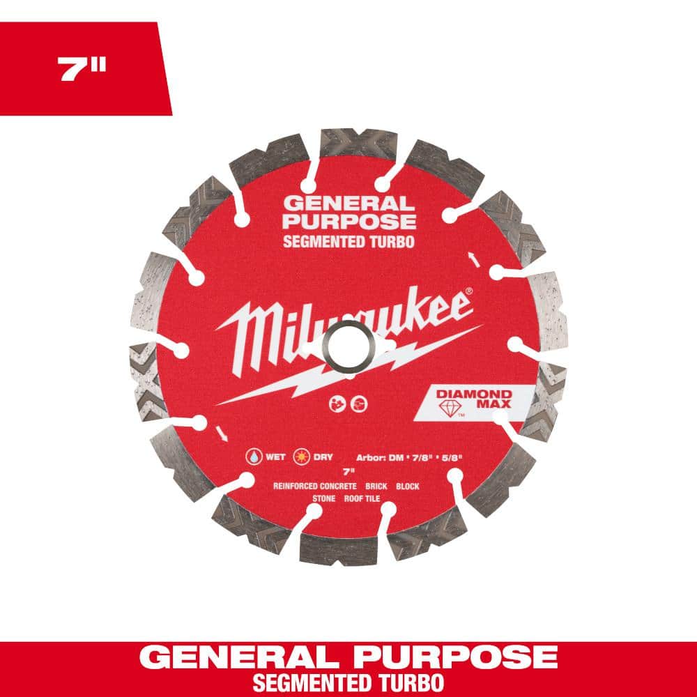 Milwaukee 7 in. DIAMOND MAX General Purpose Segmented Turbo Diamond Blade 49-93-9007 - The Home ...