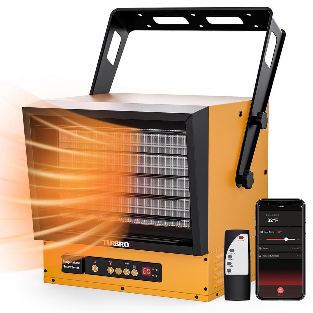 TURBRO 15,000 W Electric Garage Heater, 240V Hard Wired Ceiling Mounted ...