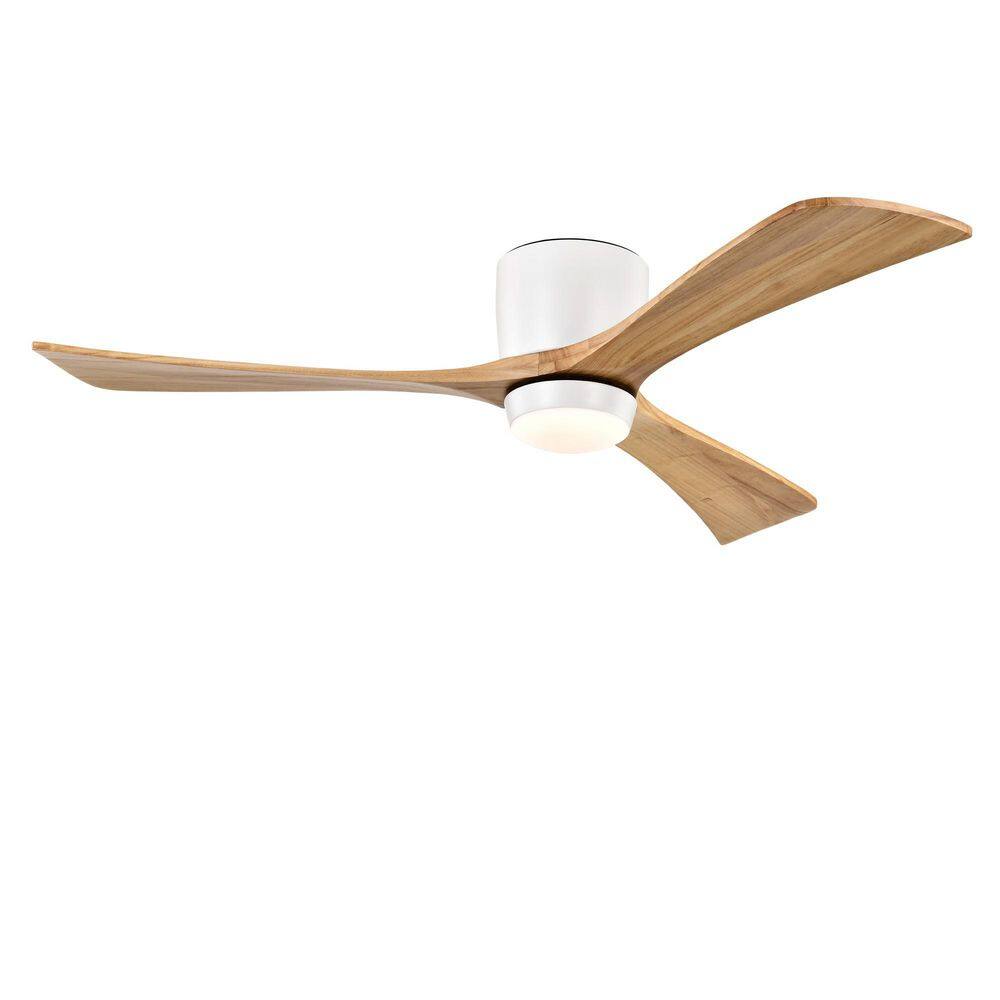 Gloweer 52 in. Flush Mount White Wood Ceiling Fan with Remote ...