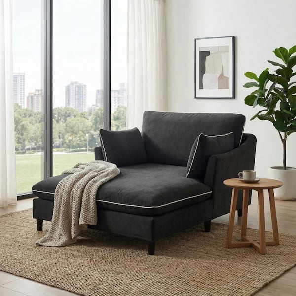 Harper & Bright Designs 51.2 in. Black Chenille Modern Chaise Lounge ...