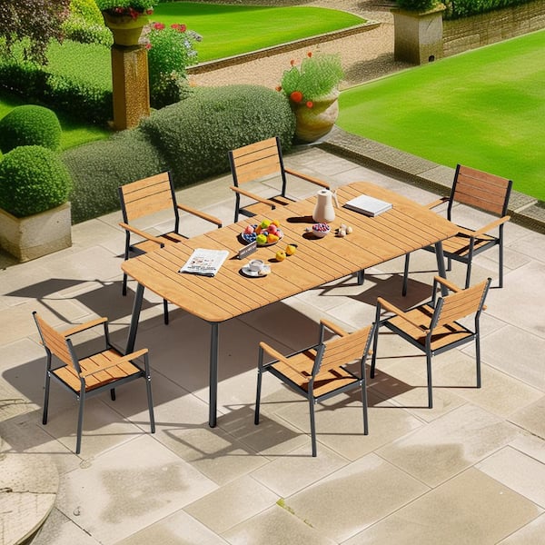 Pellebant 7-Piece Aluminum Outdoor Dining Set in Brown with Stackable ...