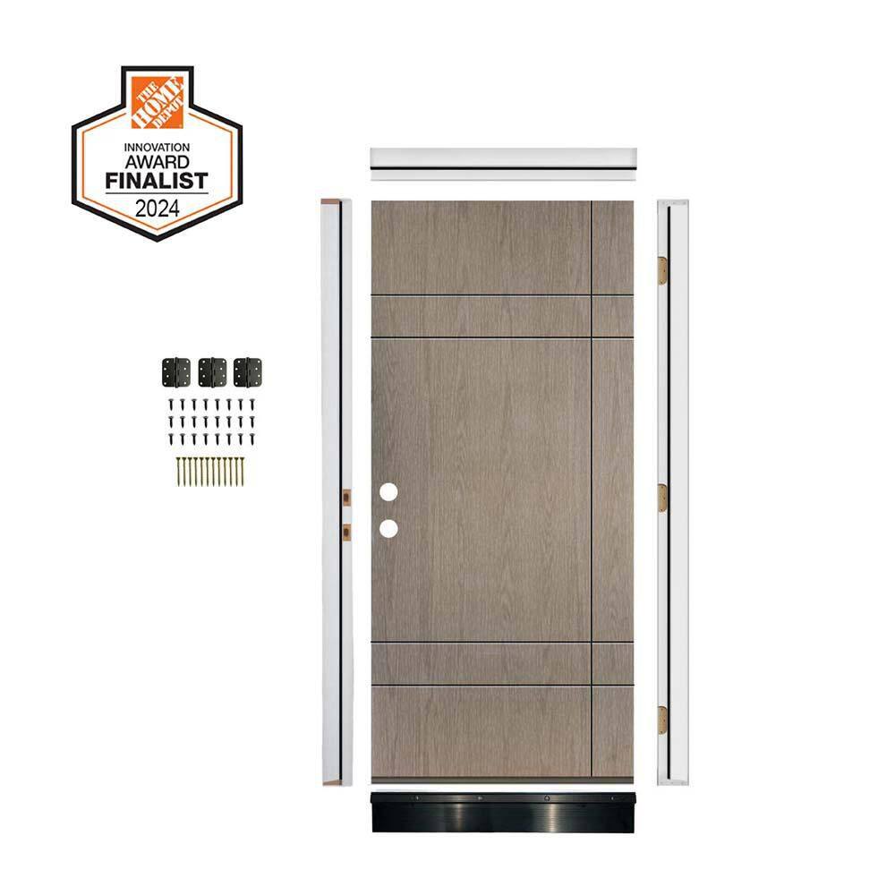 Krosswood Doors DIY 36 in. x 79 in. Right-Hand 10-Grid Solid Oiled Leather Stain Fiberglass ...
