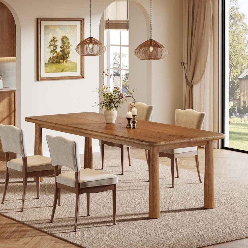 BYBLIGHT Roesler 63 in. Brown Solid Wood 4 Legs Dining Table, Farmhouse ...