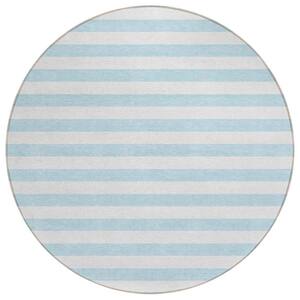 HomeRoots Black and White 8 ft. Round Woven Striped Polyester Round ...