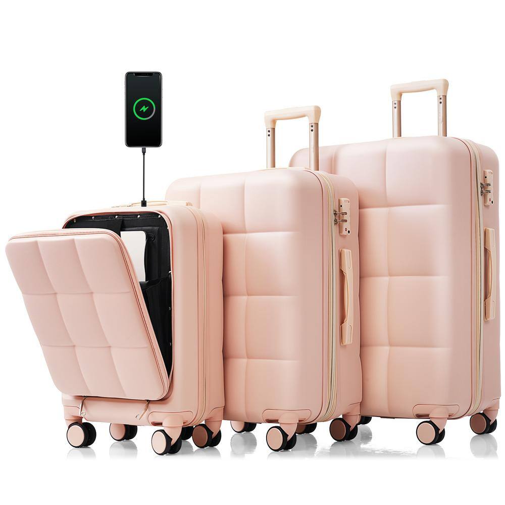 Merax 3-Piece Pink 20"24"28" Expandable ABS Spinner Luggage Set with ...