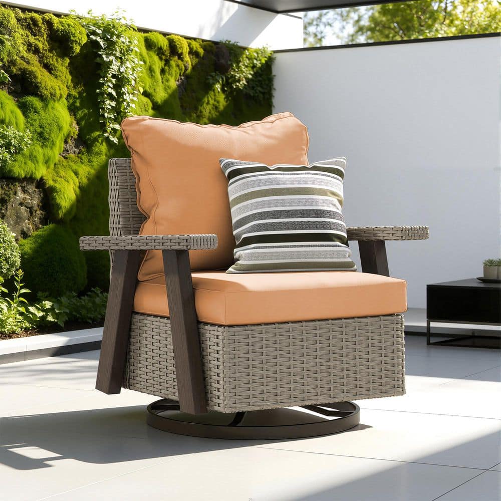 Yardsight Wicker Patio Outdoor Rocking Chair Swivel Lounge Chair with ...