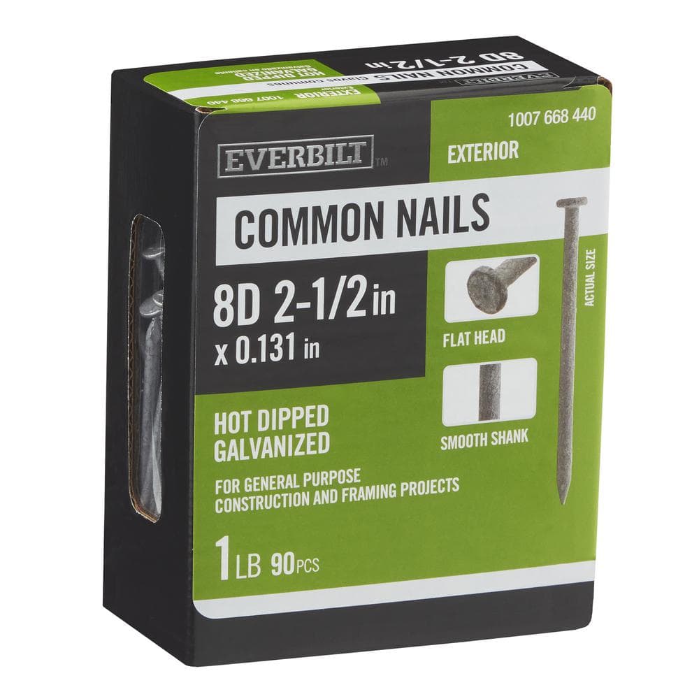 Everbilt 2-1/2 in. x 8D Hot Dipped Galvanized Common Nail 1 lb. (90 ...