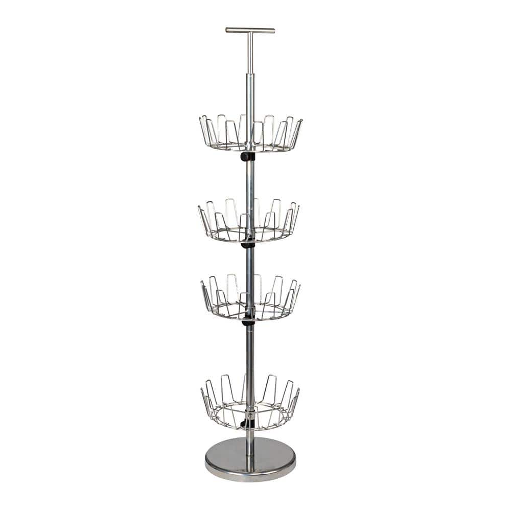 HOUSEHOLD ESSENTIALS Chromelike Finish 4 Tier Iron Revolving Shoe ...