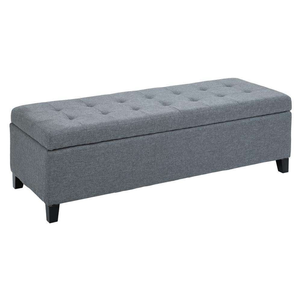 HOMCOM Grey Tufted Linen Storage Ottoman Bench 833-150GY - The Home Depot