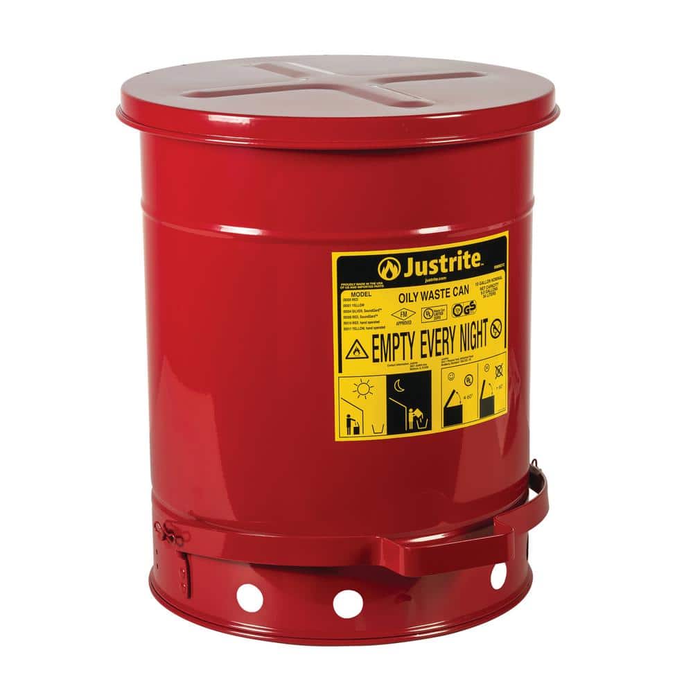 Just Rite 10 Gal. Red Steel Waste Container with Step On Lid 09300 ...