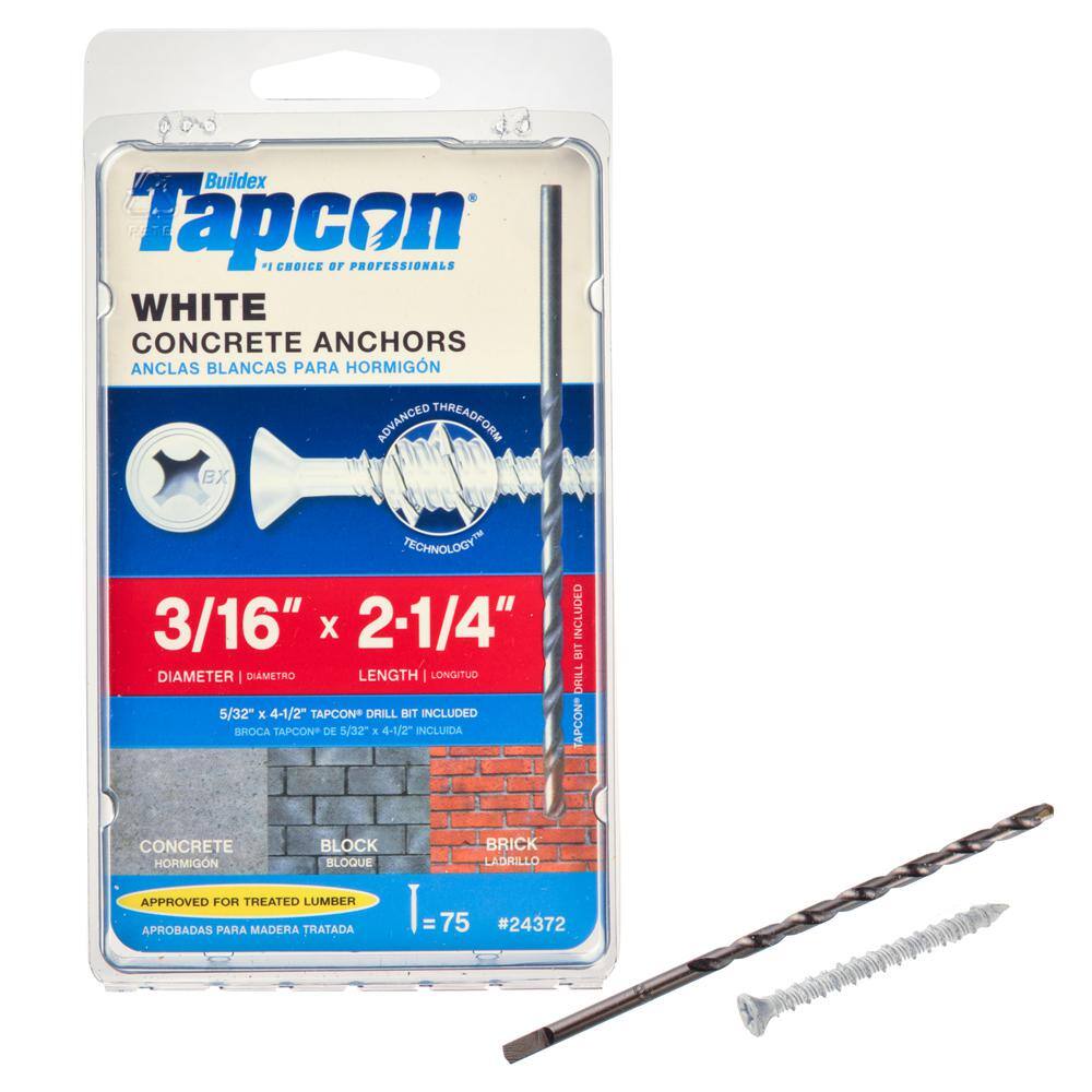 Tapcon 3 16 In X 2 1 4 In Phillips Flat Head Concrete Anchors 75 Tapcon 3 16 In X 2 1 4 In Phillips Flat Head Concrete Anchors 75