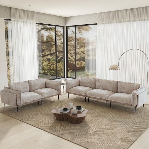Magic Home Living Room Set 111 in. 5-Seater Tapered Arm Velvet Modular ...