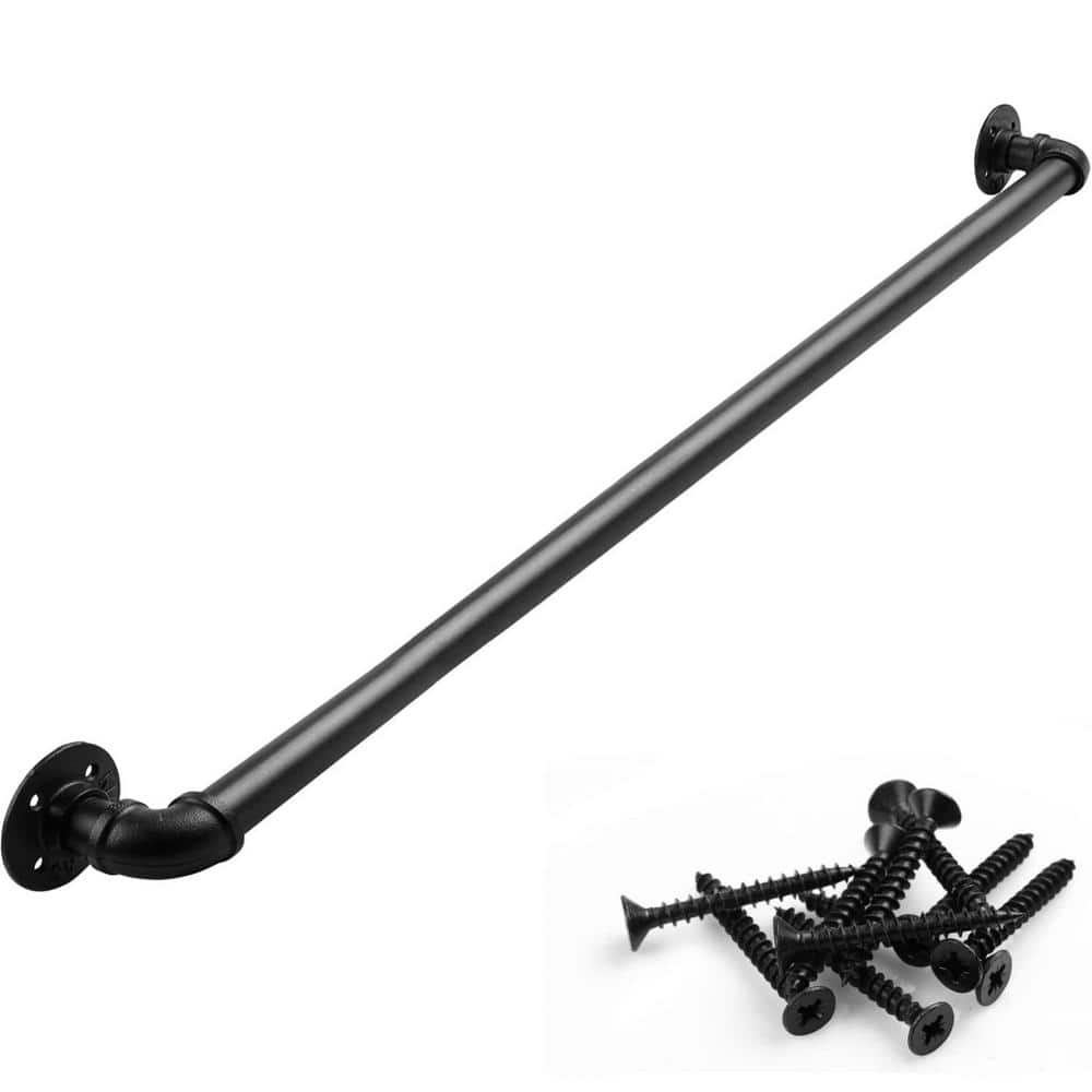 Angel Sar 4 ft. Black Metal Pipe Stair Handrail for Indoor and Outdoor ...