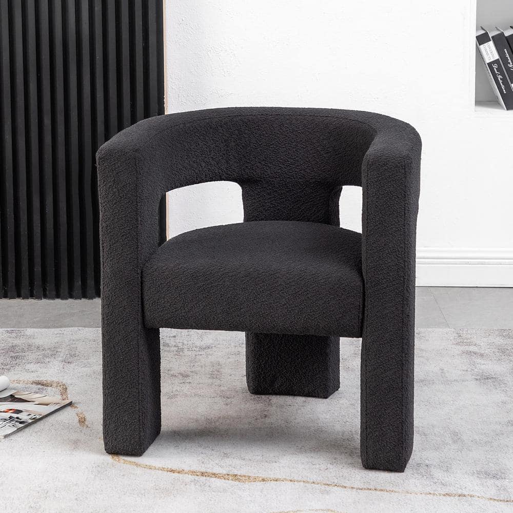 KINWELL Jet Black 28 in. Wide Boucle Upholstered Square Arm Chair ...