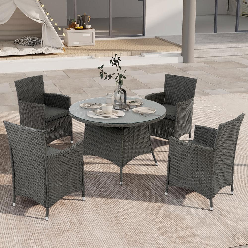 FASHION FINESSE LLC Brown 5-Piece All-Weather Wicker Outdoor Dining Set ...