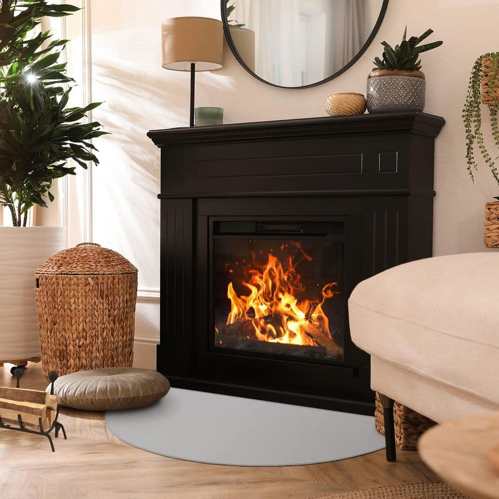 Angel Sar 3.5 ft. x 2 ft. Gray Half Round Hearth Rug, Fireproof ...