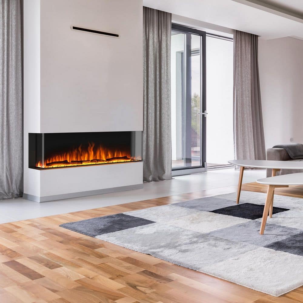 64 in. Recessed or Wall-Mount Electric Fireplace, 3-Sided Fireplace ...