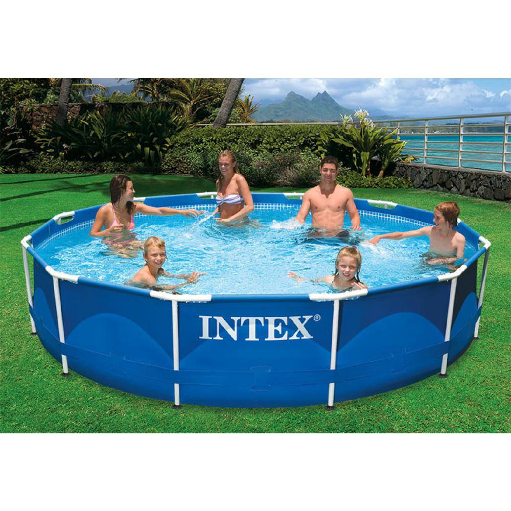 Intex 12 Ft Round X 30 In D Metal Frame Above Ground Pool With 530 Intex 12 Ft Round X 30 In D Metal Frame Above Ground Pool With 530