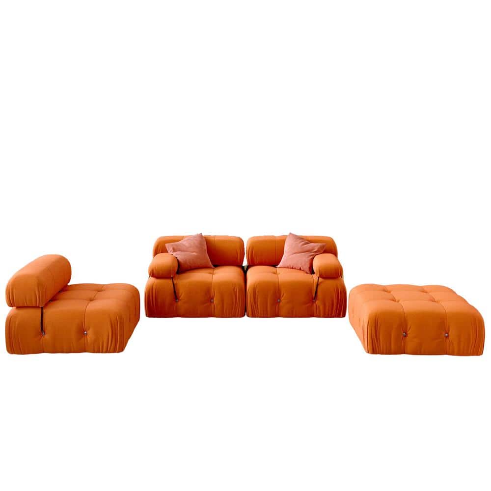 Magic Home 113 in. Square Arm 3-Seater Sofa in Orange CS-W57947394 ...