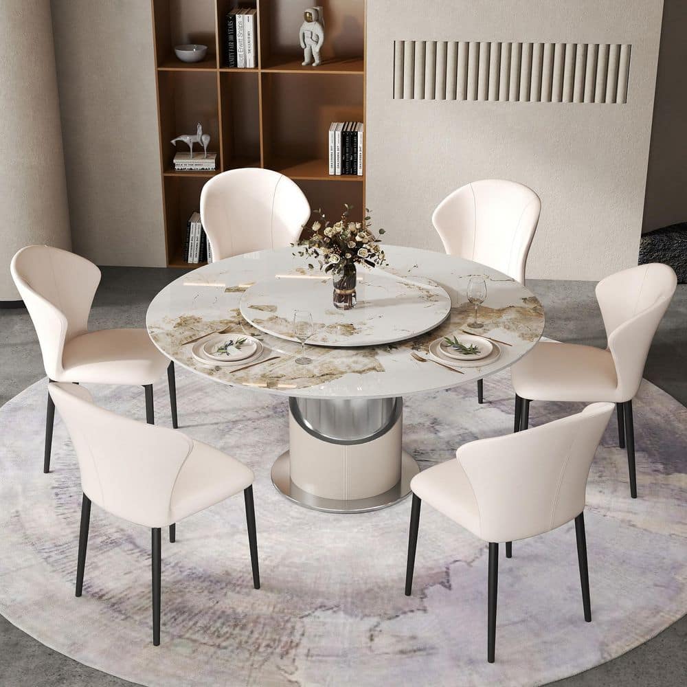 Magic Home 59 in. Pandora Round Lazy Susan Turntable Sintered Stone ...