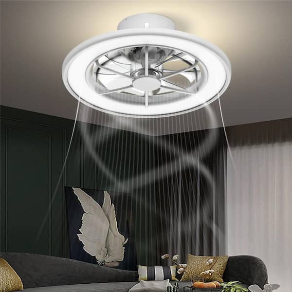 QRMOK 18 in. Indoor White Flush Mount Caged Ceiling Fan with 3 CCT LED ...