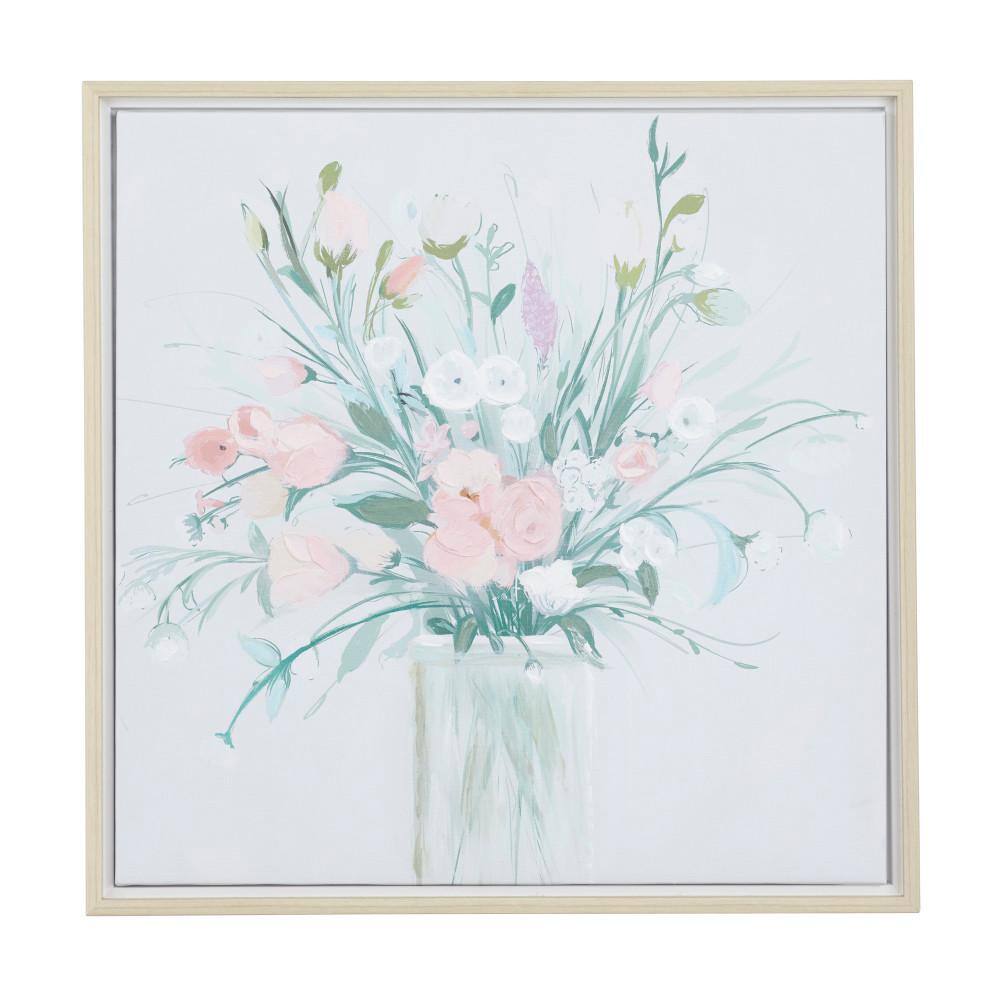 Litton Lane 1- Panel Floral Bouquet Framed Wall Art with Tan Frame 24 ...