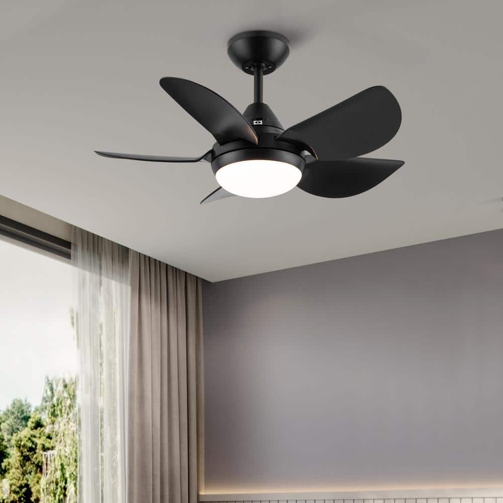 YUHAO 30 in. Indoor Integrated LED Matte White Ceiling Fan Downrod ...