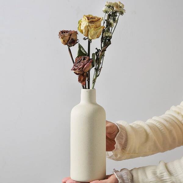 7.67 in. H Cylinder Beige Ceramic Decorative Vase Set-4 Small Vases for ...