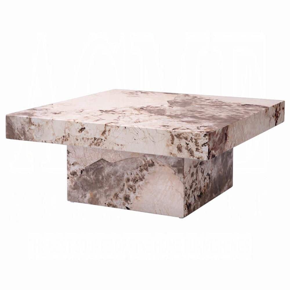 Benjara Itah 36 in. White and Brown Square Faux Marble Coffee Table ...