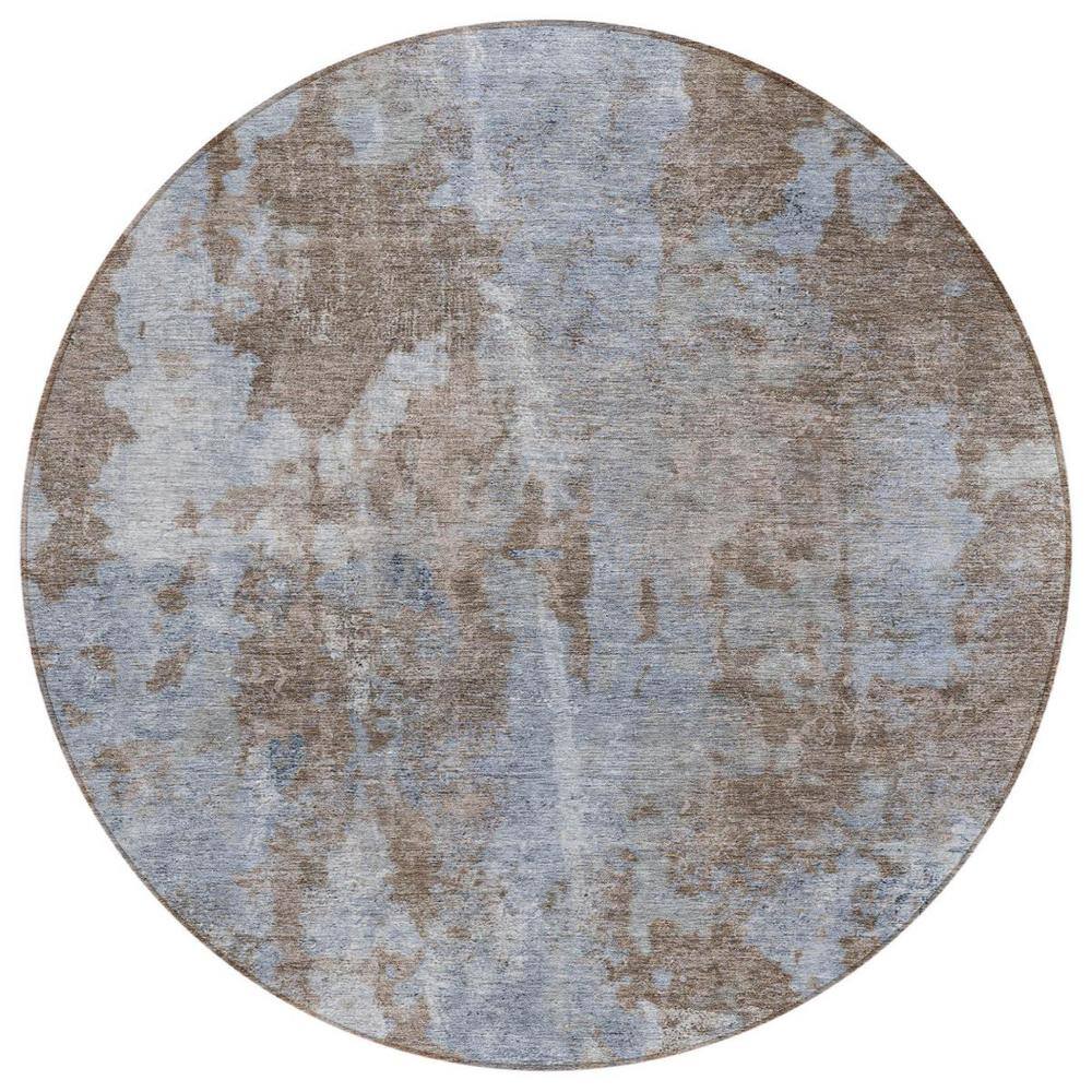 HomeRoots Mocha and Blue 8 ft. Round Woven Abstract Round Indoor ...