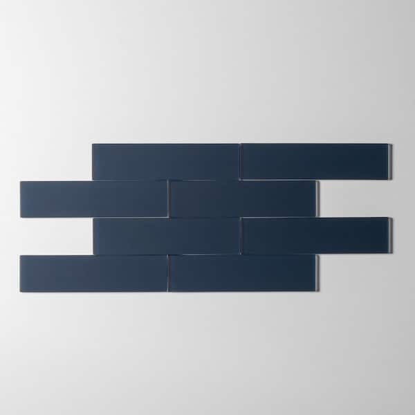 CRUZ BAY STUDIO 2 in. x 8 in. Deep Blue Matte Glass Subway Tile Sample ...