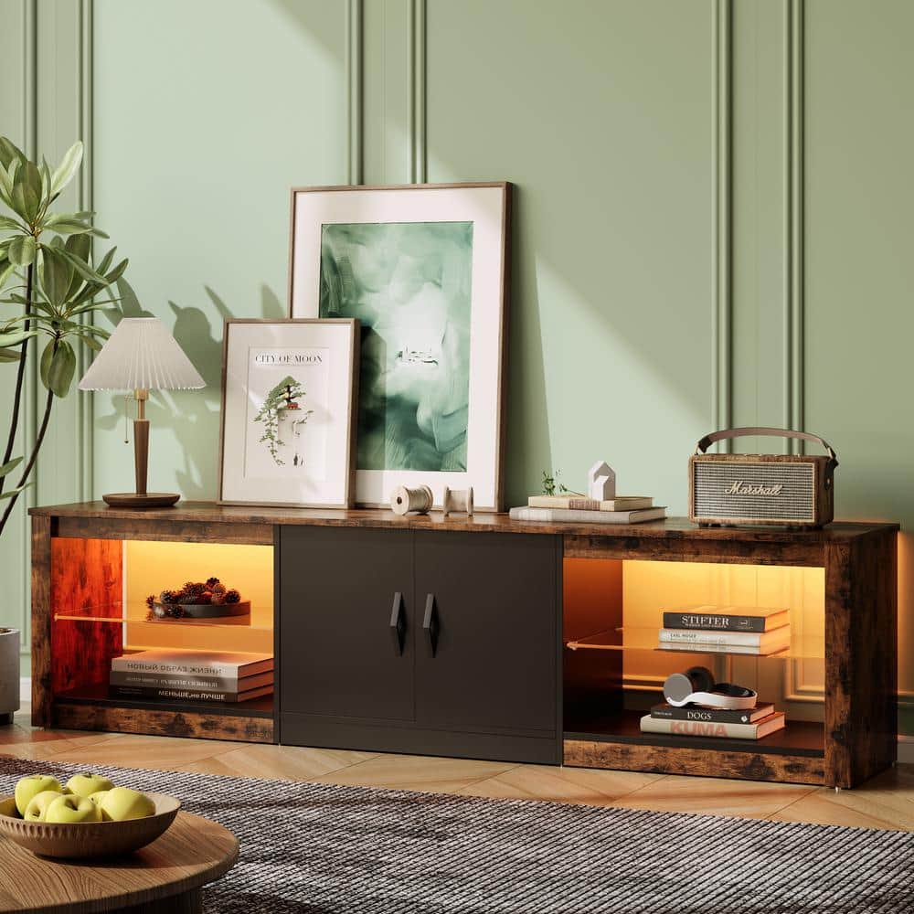 Bestier 70 in. Rustic Brown TV Stand Fits TV's Up to 75 in. LED ...