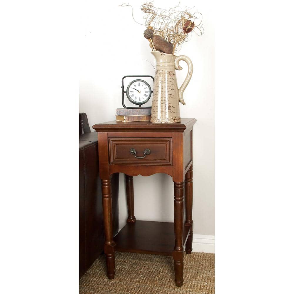 Litton Lane 16 in. Brown 1 Drawer and 1 Shelf Large Rectangle Wood End ...