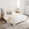 Spruce & Spring Oswin Cream Wood Frame Queen Upholstered Platform Bed Mid-Century Modern Queen ...