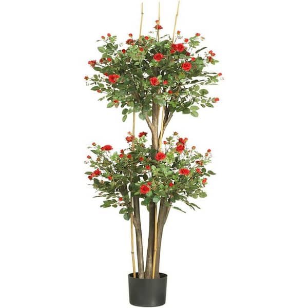 HOME IMPORTS EMPORIUM 5 ft. Artificial Rose Tree in Black Pot ...