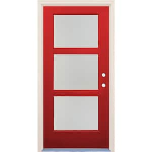 Builders Choice 36 in. x 80 in. Left-Hand/Inswing 2 Lite Satin Etch ...
