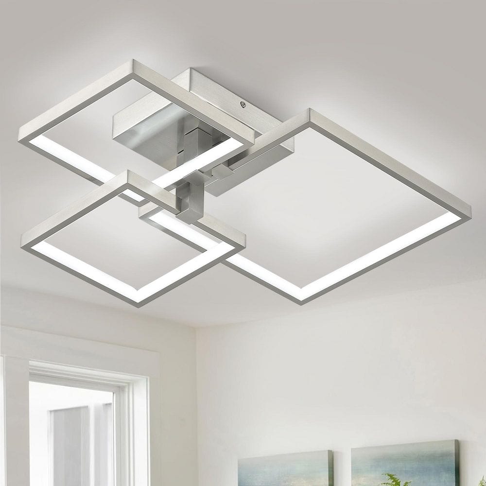 Henveton Essel 21.25 in. 3-Light Square Nickel LED Semi-Flush Mount ...