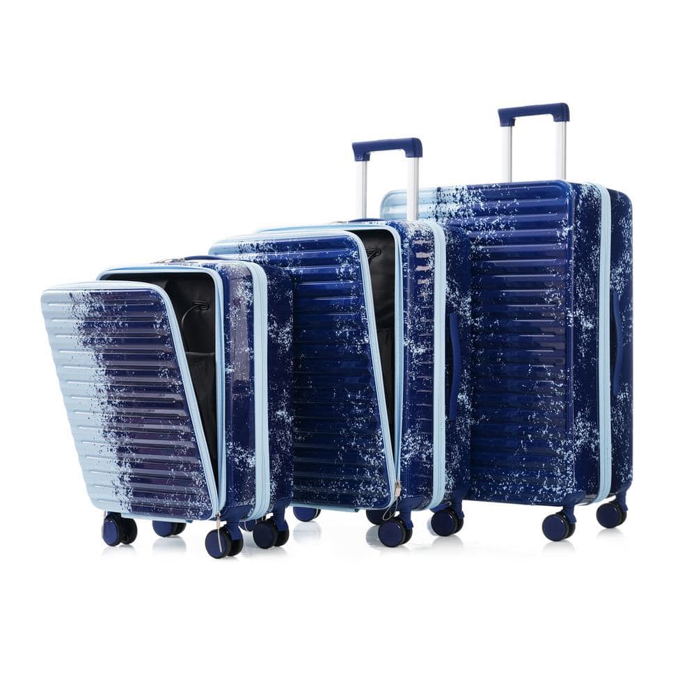 Tatahance 3-Piece Gradient Blue ABS+PC Lightweight Hardside Spinner ...