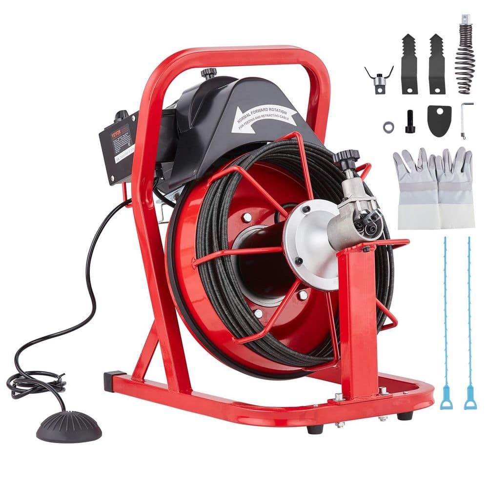 VEVOR Drain Cleaner Machine Electric Drain Auger 50 ft. x 5/16 in. Auto ...