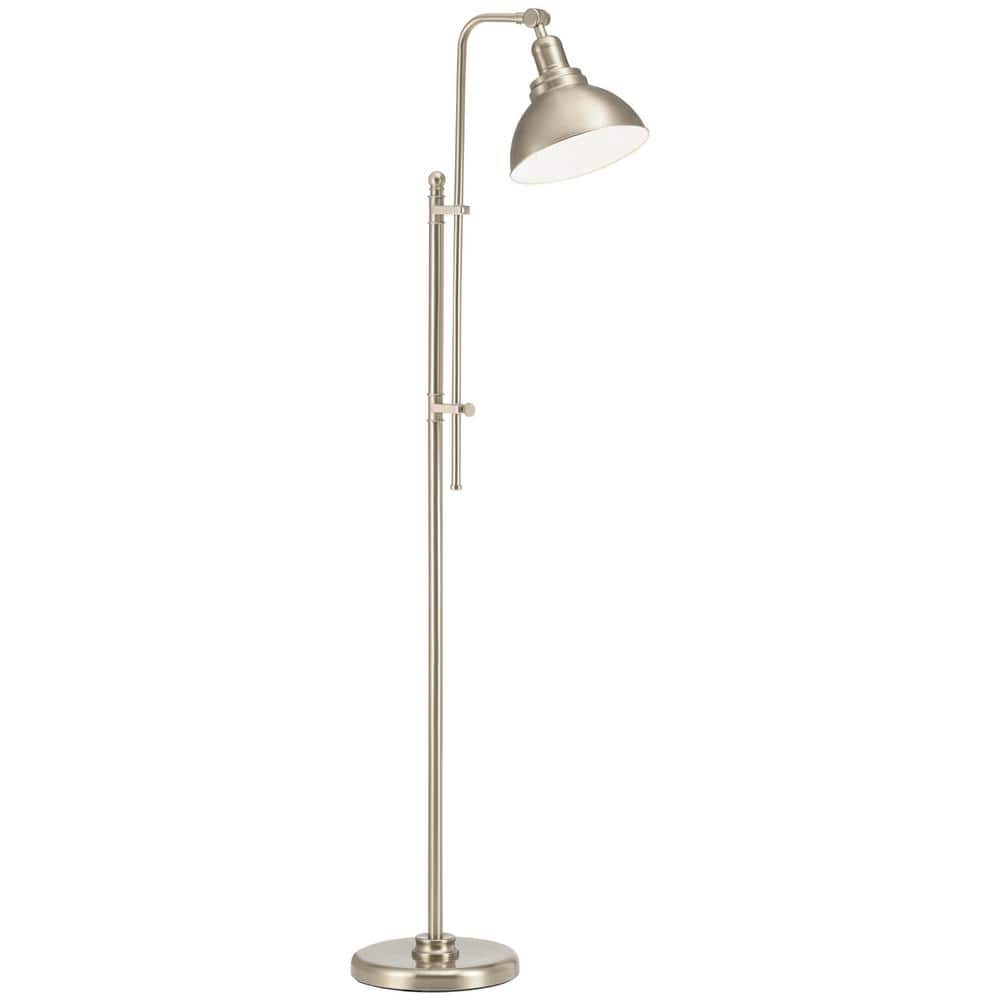 Merra 65 in. Adjustable Nickel 1-Light Industrial Floor Lamp with Metal ...