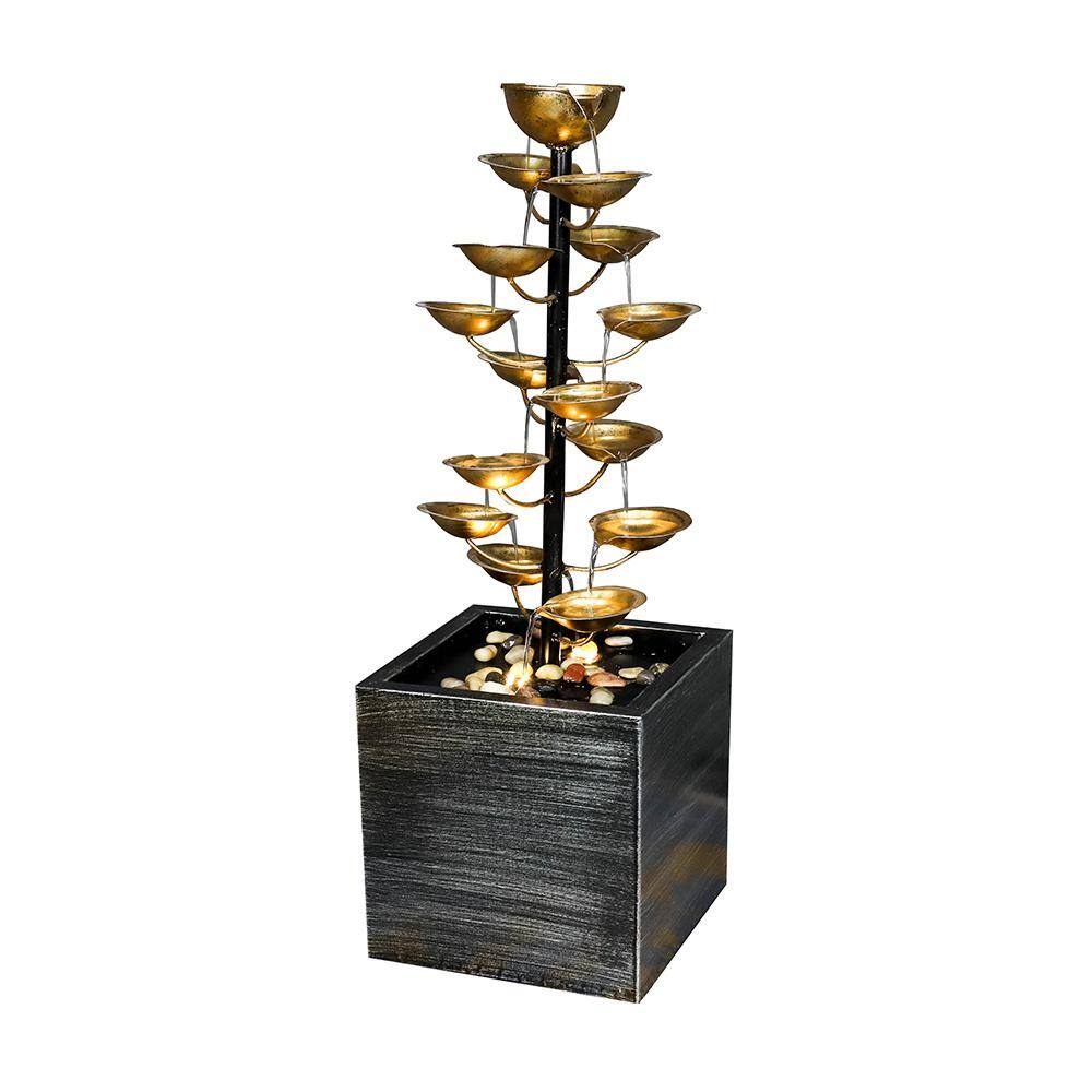 Watnature 31.1 in. Metal Gold Lotus Fountain - Multi-Tier Garden ...