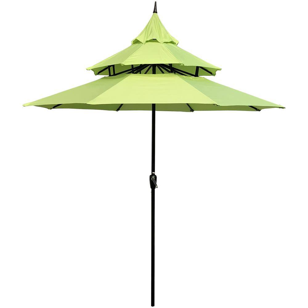 Maypex 9 ft. Steel Crank Market Pagoda Patio Umbrella in Green 300005-G-V2 - The Home Depot